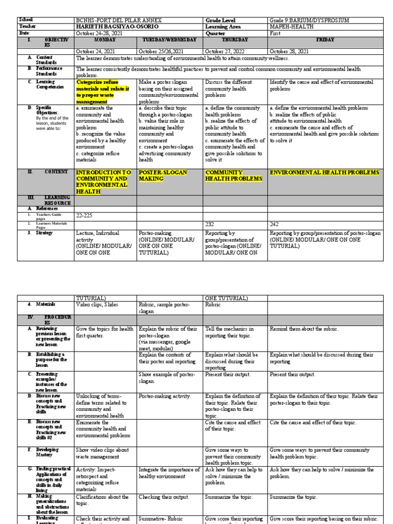 Community and Environmental Health Lesson | PDF | Learning | Rubric ...