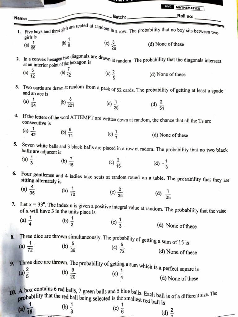 Probability CTQP2 With Answer Key | PDF | Probability | Mathematical ...