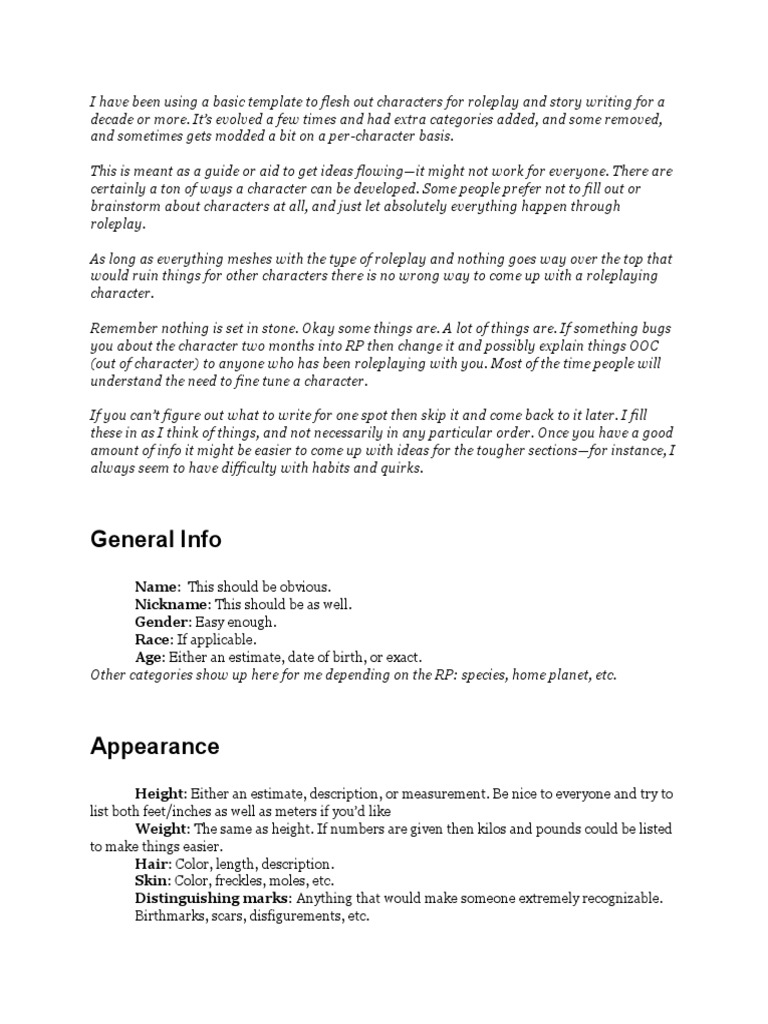 RP Character Template | PDF