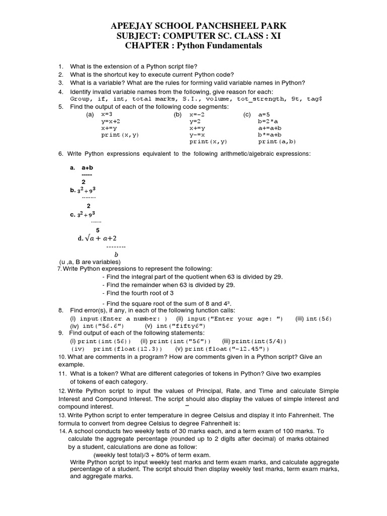 XI-wkshtr-computer-fundamentals | PDF | Python (Programming Language) | Fahrenheit