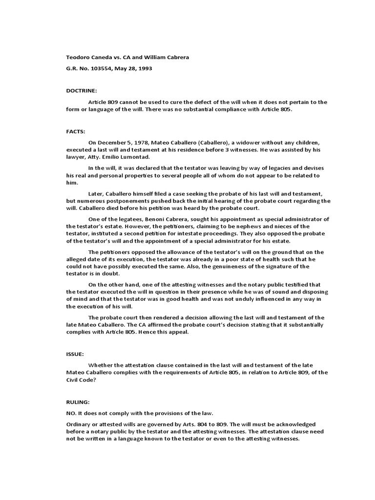 Substantial Compliance with Article 805: The Attestation Clause in the ...