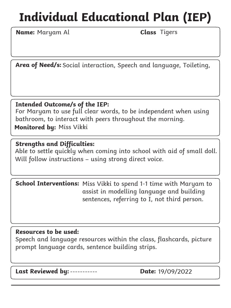 T C 551a Individual Education Plan Template Editable Version - Ver - 3 | PDF