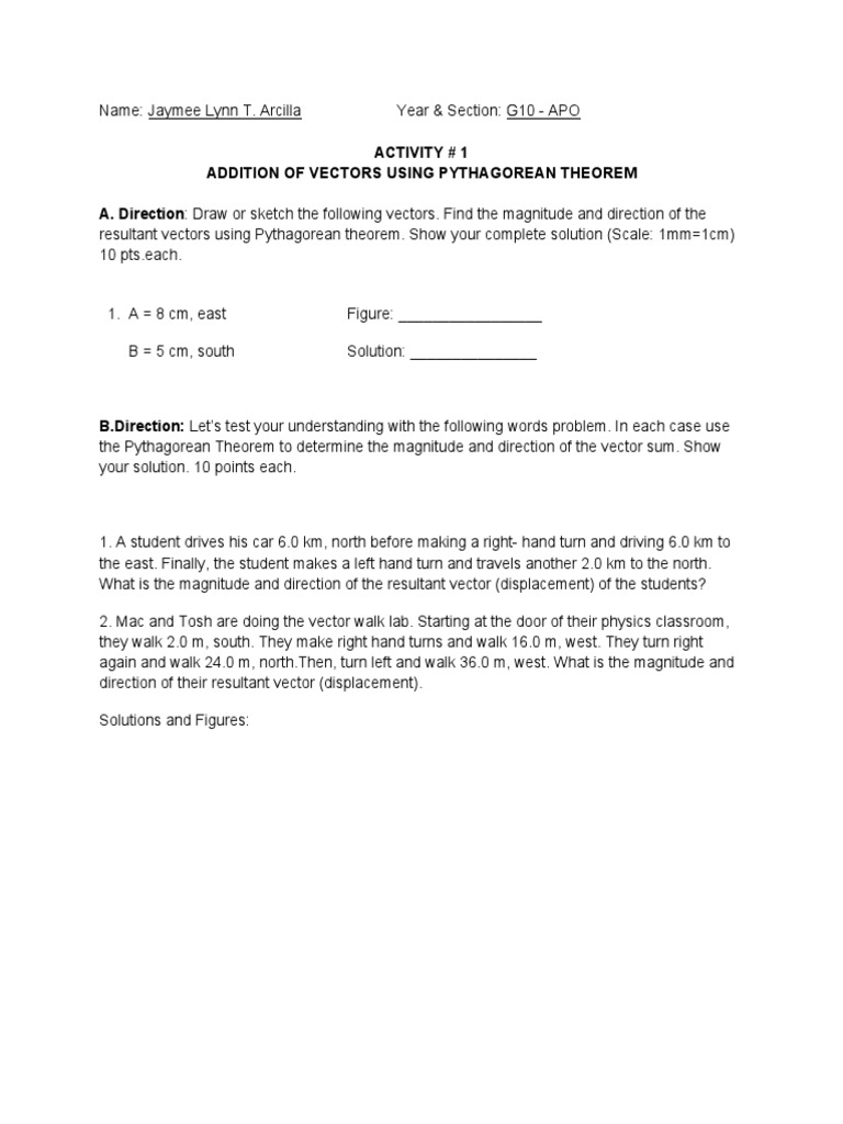 Jaymee Lynn Arcilla - Learning Task # 1 (Week 3) - Addition of Vectors Using Pythagorean Theorem ...