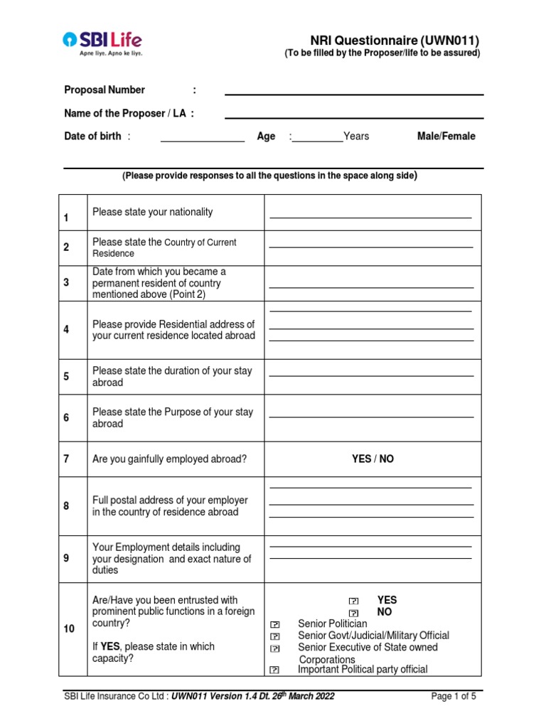 UWN011 - NRI With GST Declaration | PDF | Insurance | Life Insurance