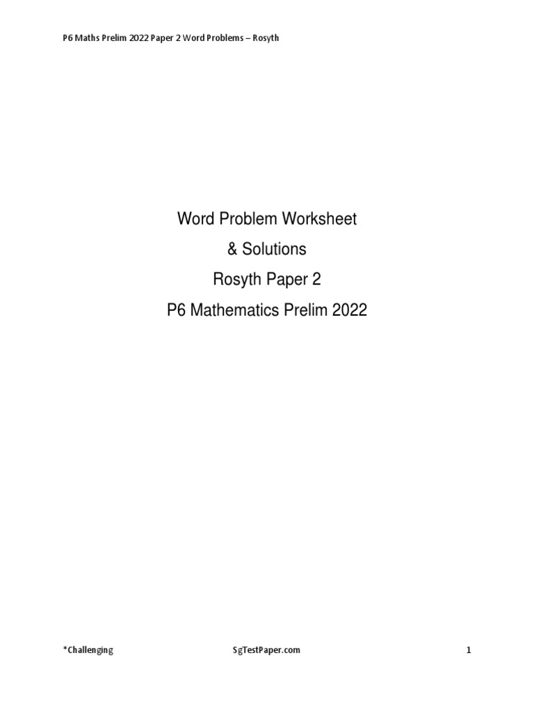 P6 Maths SA2 2022 Worked Solutions Rosyth | PDF | Area | Geometric Shapes