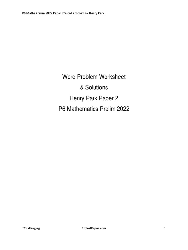P6 Maths Prelim 2022: Word Problems | PDF | Area | Geometric Measurement