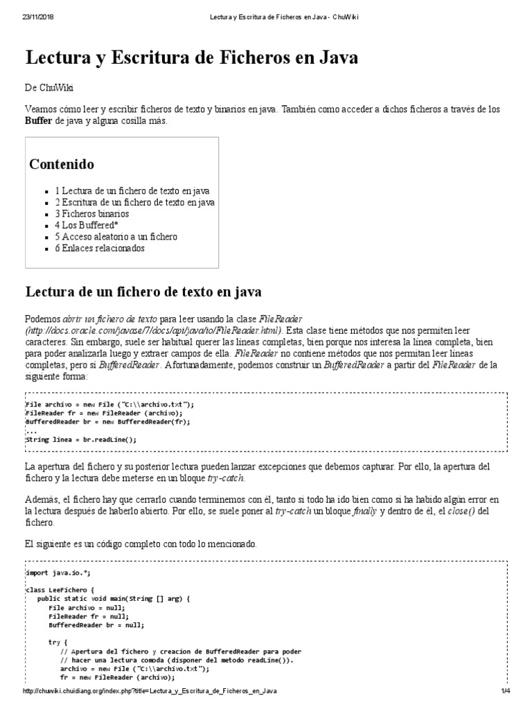 Lectura y Escritura de Ficheros Java | PDF | Archivo de computadora | Java (lenguaje de ...