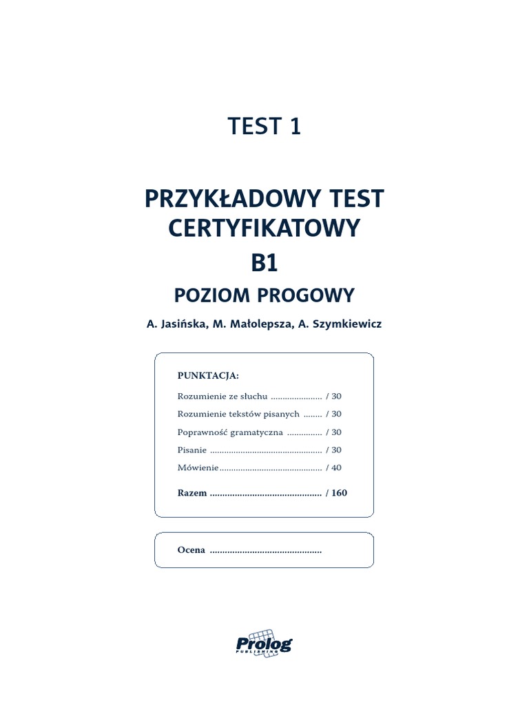 Przykładowe testy certyfikatowe 1 | PDF