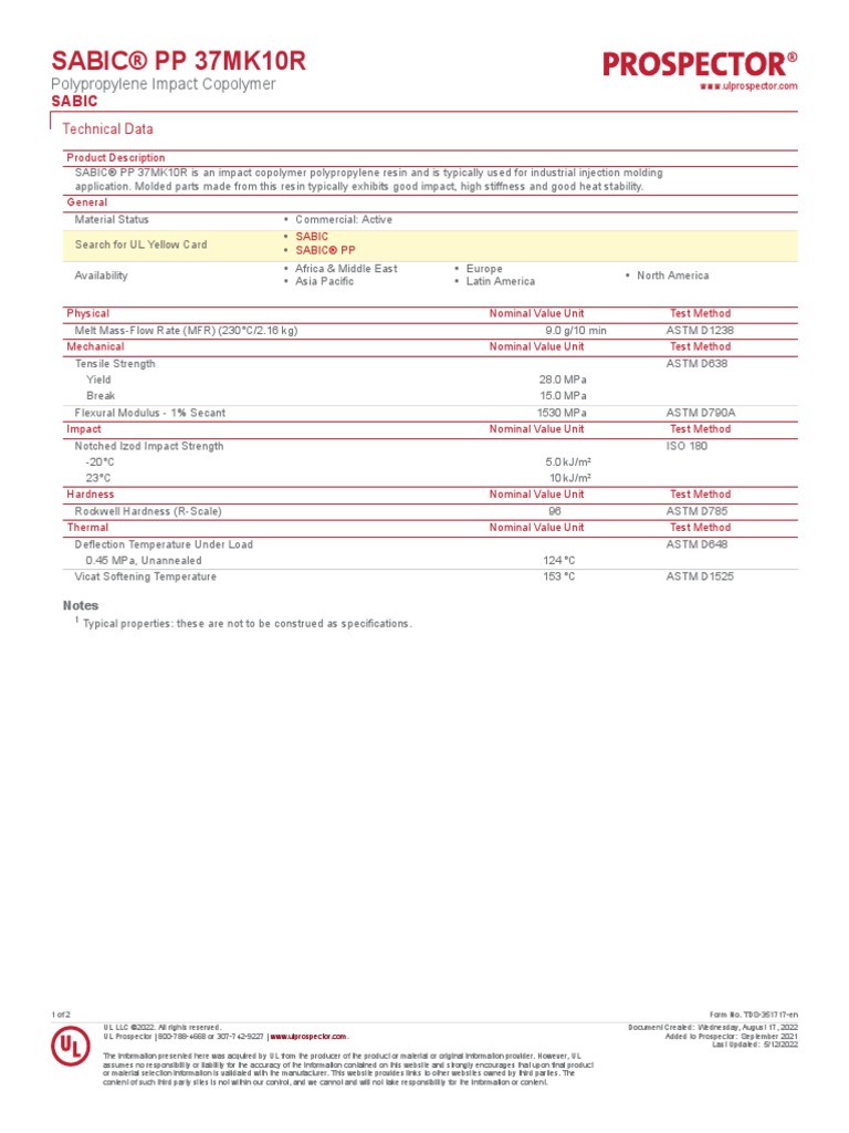 Sabic® PP 37MK10R | PDF | Strength Of Materials | Civil Engineering