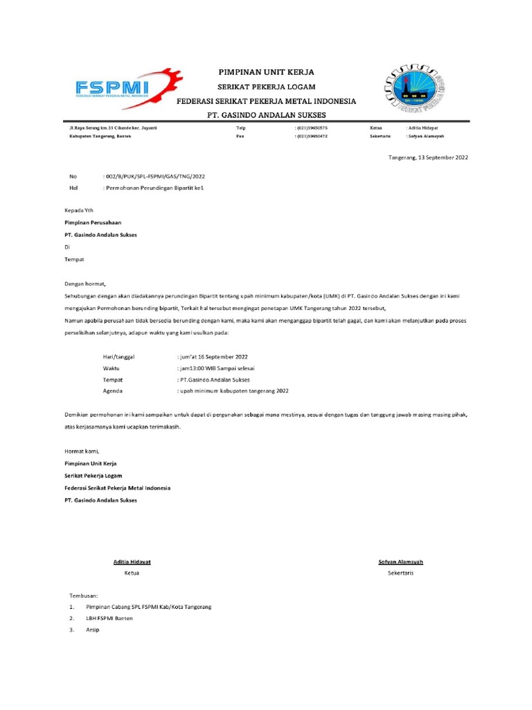 Surat Perundingan Bipartit - 1 | PDF