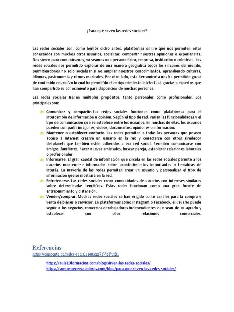 Para qué sirven las redes sociales | PDF | Servicio de redes sociales | ciberespacio