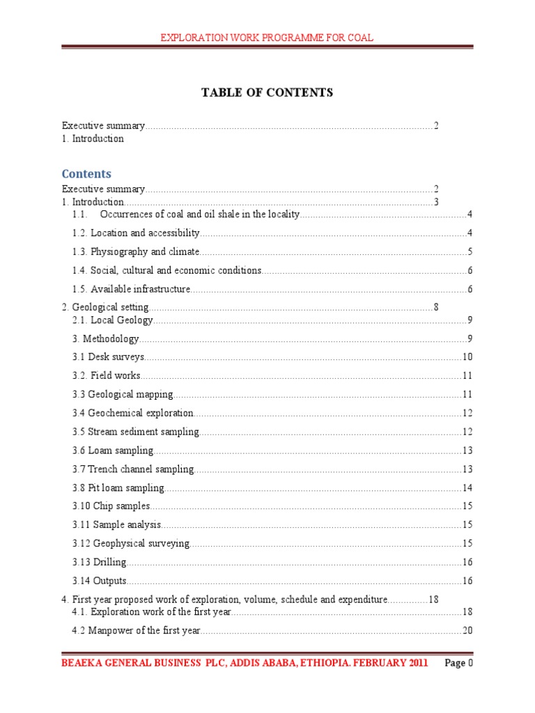Beaeka General Business PLC Exploration Work Programme For Coal | PDF ...