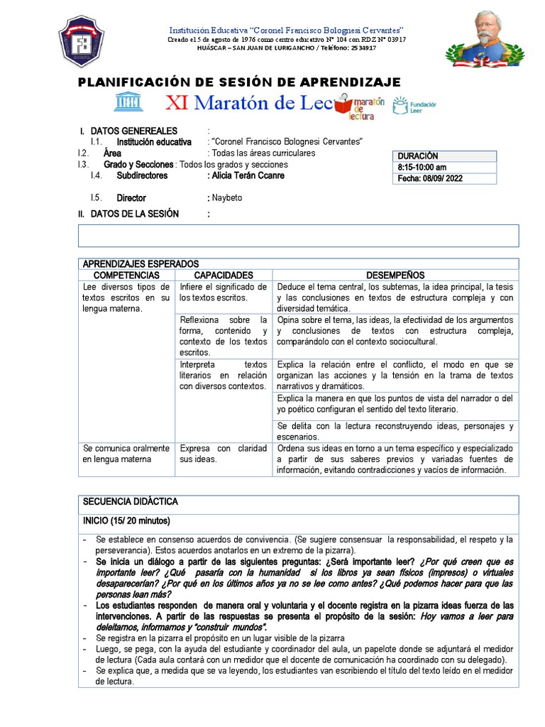 Sesión Maratón DE LECTURA 2022 | PDF | Salón de clases | Ciencia cognitiva