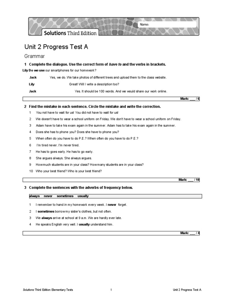 Sol3e Elem U2 Progress Test A | PDF | Linguistics
