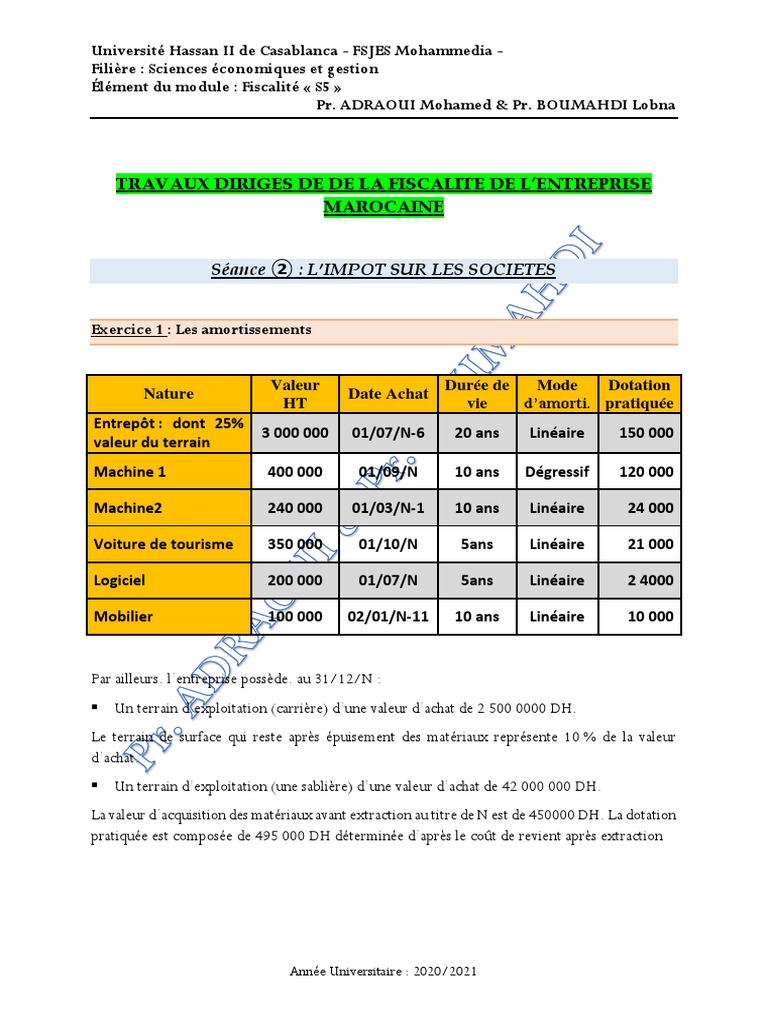 Série 2 - TD de Fiscalité | PDF | Dépréciation | Comptabilité financière