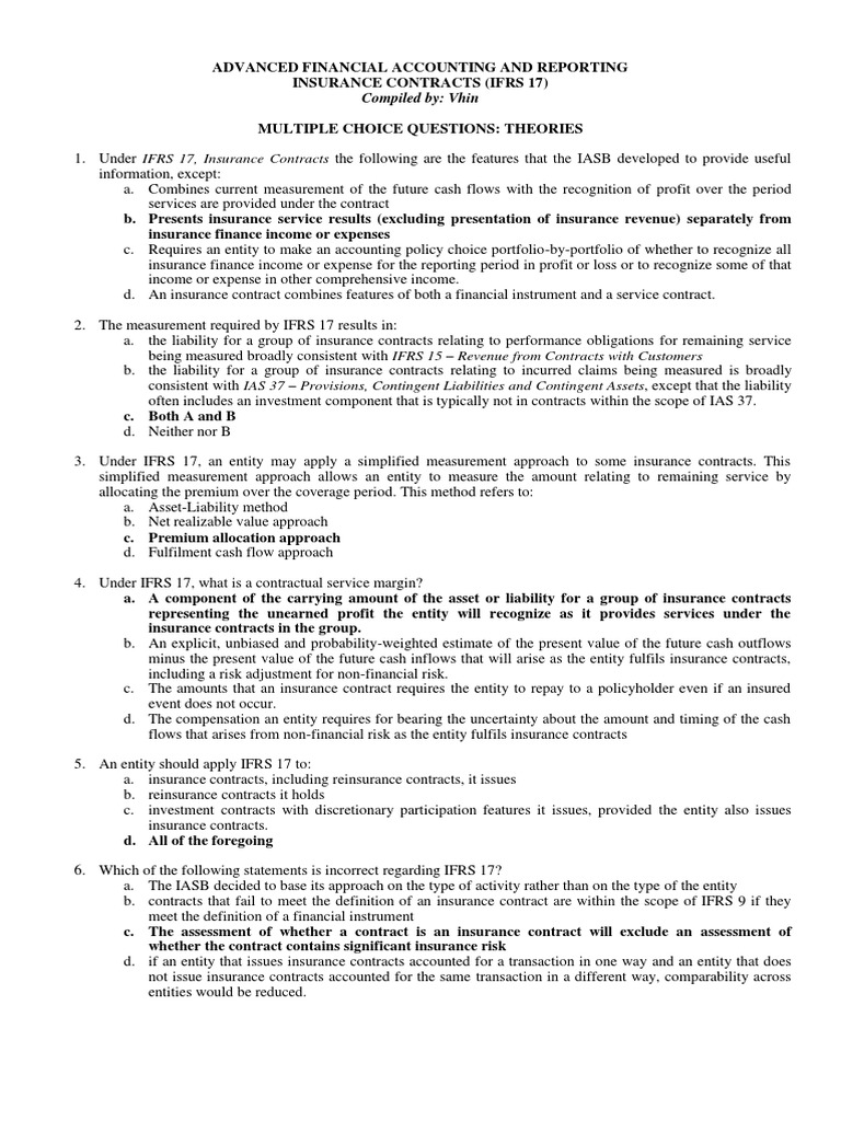 Afar Quizzer - Insurance Contracts (Ifrs 17) | PDF | Insurance ...