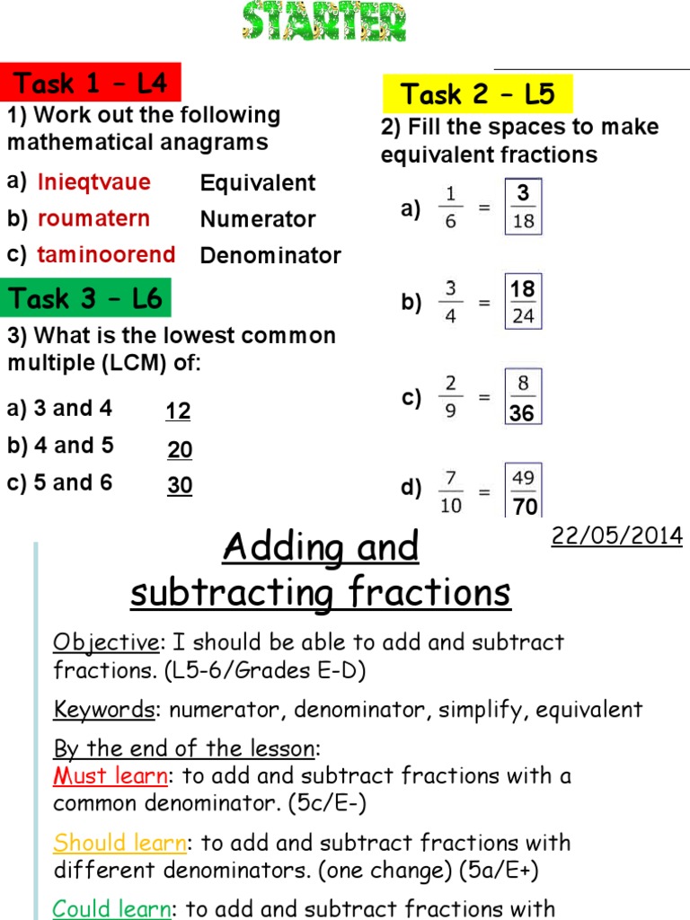 Adding and Subtracting Fractions Main | PDF | Numbers | Science