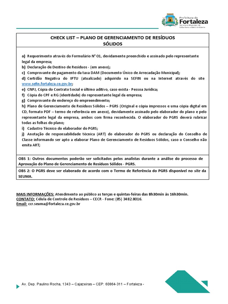 Check List Plano de Gerenciamento de Residuos Solidos | PDF ...