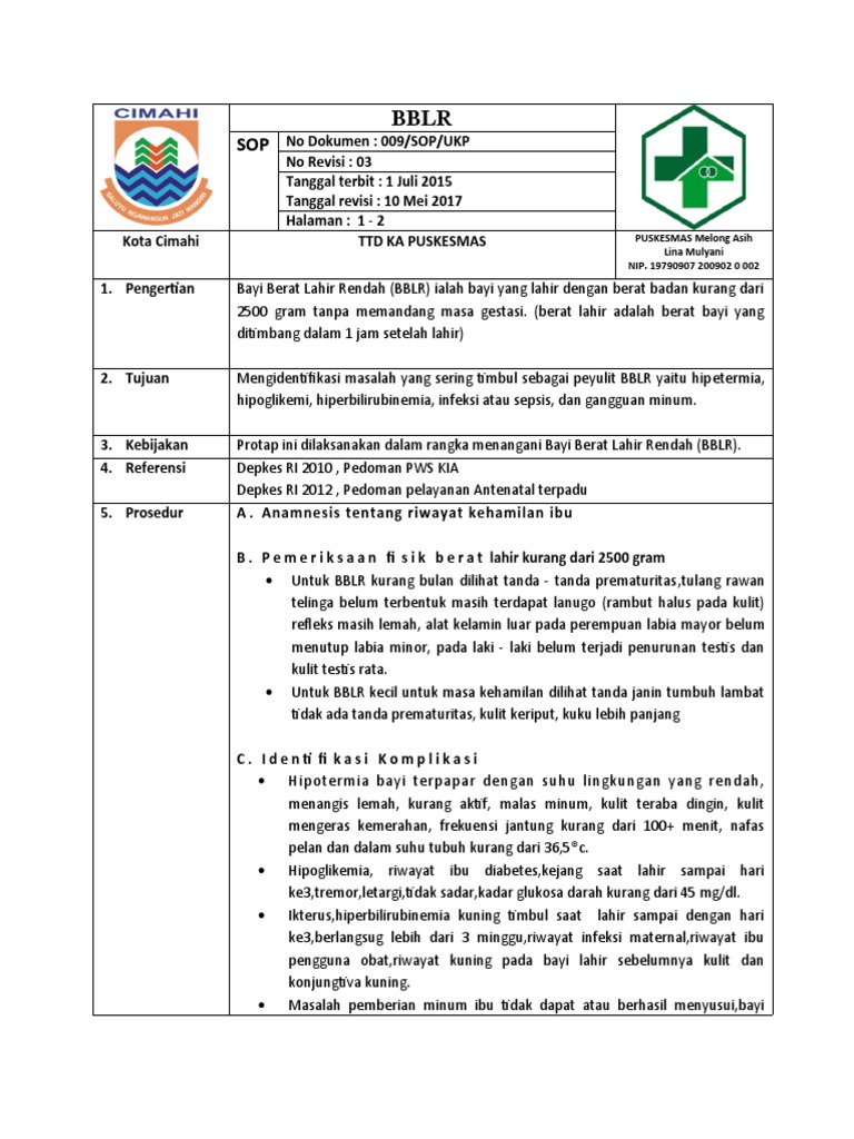 Sop BBLR | PDF | Kesehatan Holistik