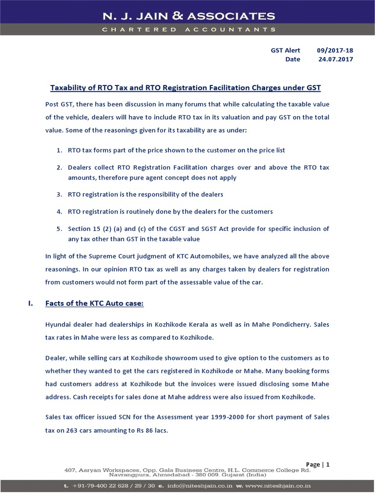 GST Alert 09 Taxability of RTO Tax or RTO Registration Fee Be Under GST ...