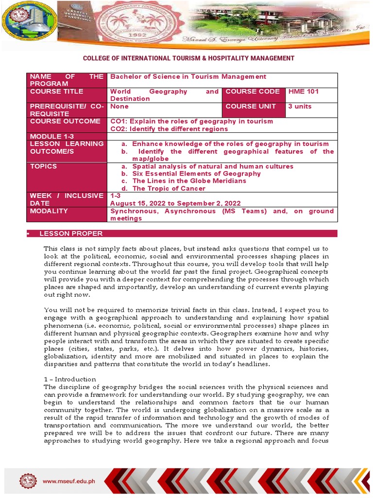 Course Module World Geography Prelim | PDF | Geography | Geographic ...