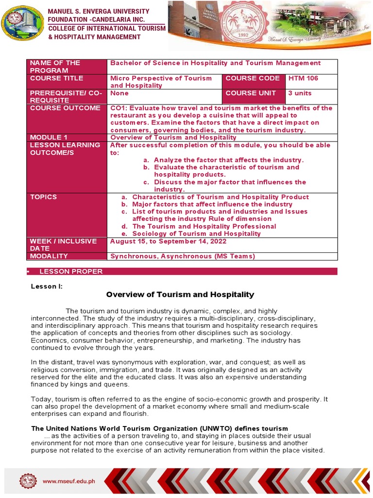 Prelim - Hyplex Module Micro Perspective of Tourism and Hospitality ...