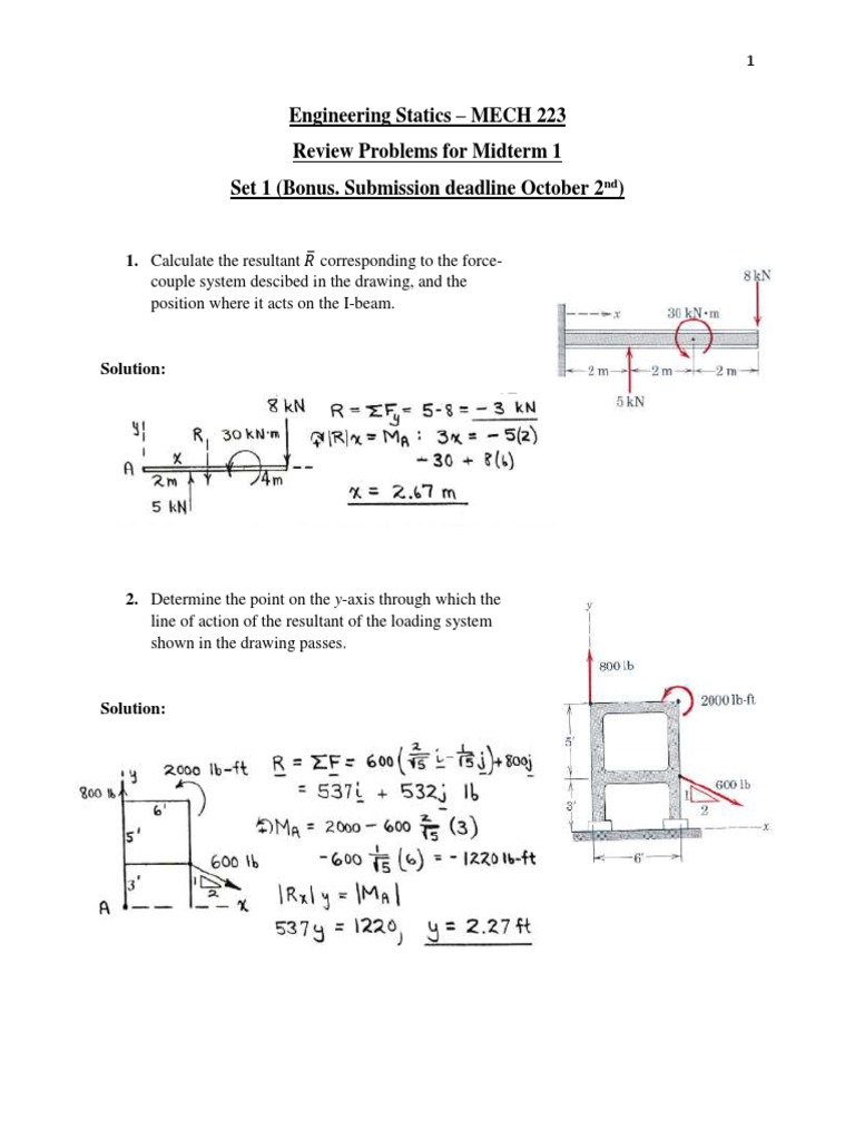 Review Problems Midterm 1 Set 1 Solution | PDF | Science & Mathematics | Technology & Engineering