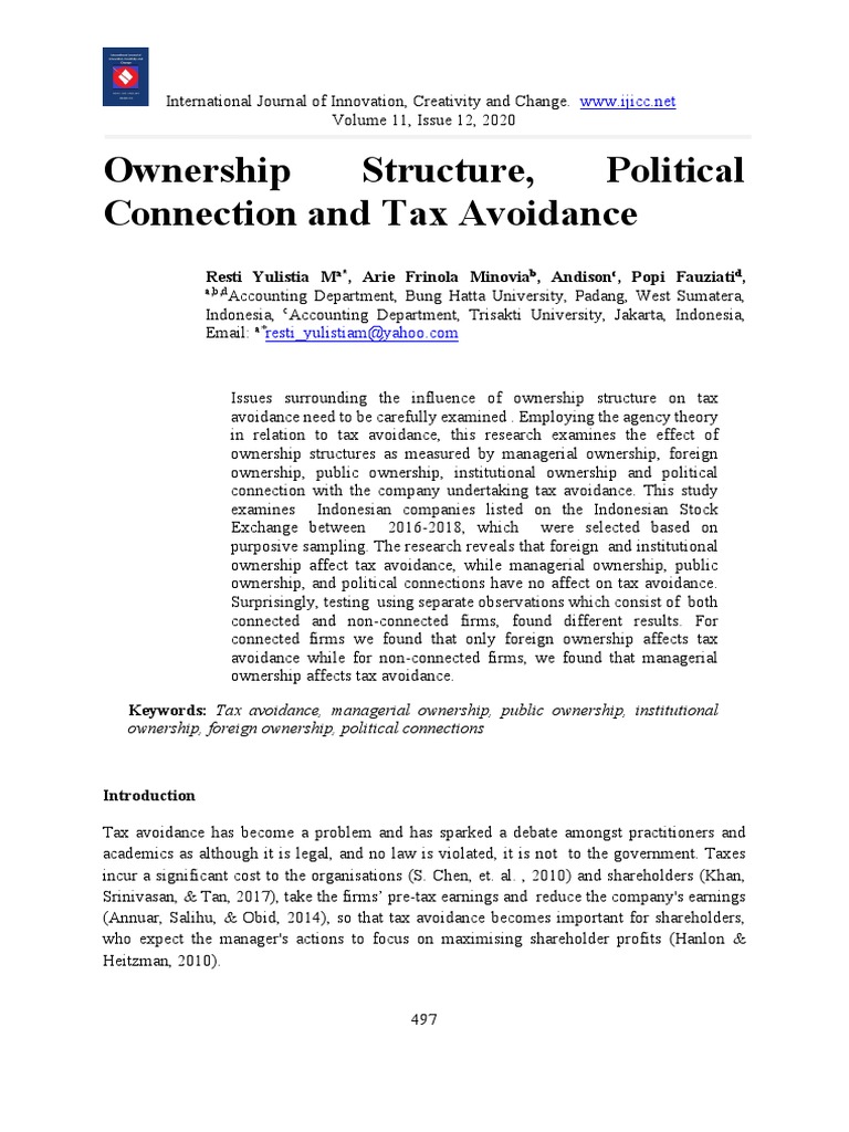 Ownership Structure, Political Connection and Tax Avoidance | PDF | Taxes | Dummy Variable ...