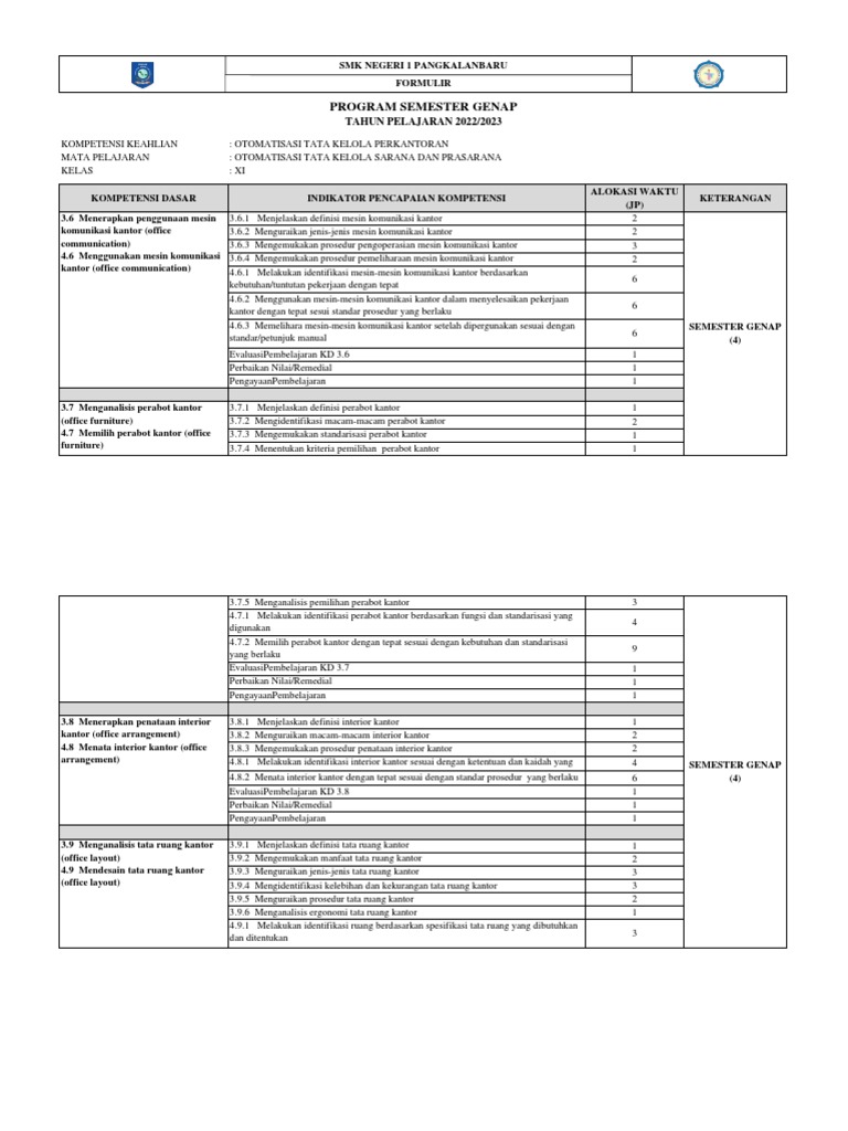 Prosem Genap 2022-2023 - Kelas XI | PDF