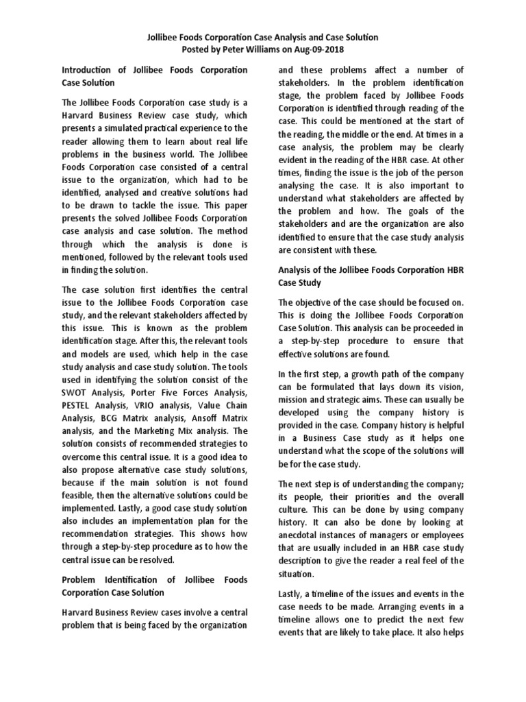 Jollibee Foods Corporation Case Analysis and Case Solution | PDF ...