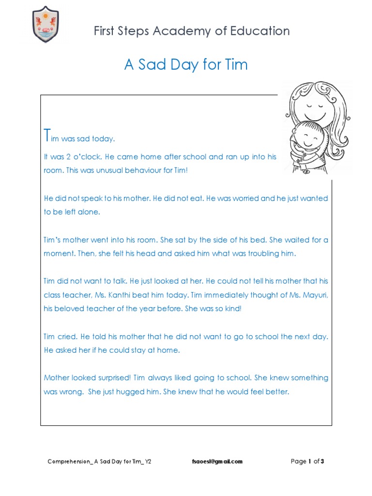 Comprehension FSAOE - A Sad Day For Tim - Y2 | Download Free PDF ...