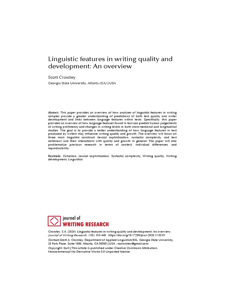 JoWR 2020 Vol11 Nr3 Crossley | PDF | Second Language | Linguistics