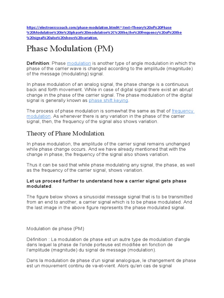 Phase Modulation | PDF | Modulation | Phase (Waves)