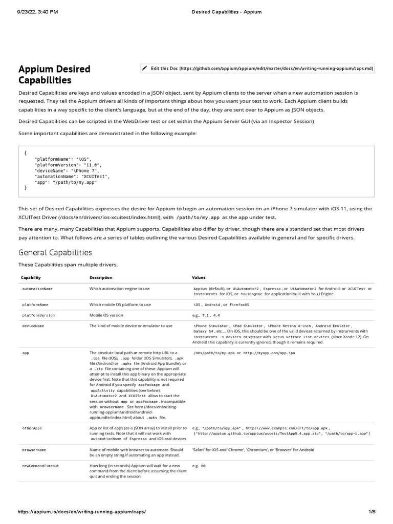 Desired Capabilities - Appium | PDF | Ios | Android (Operating System)