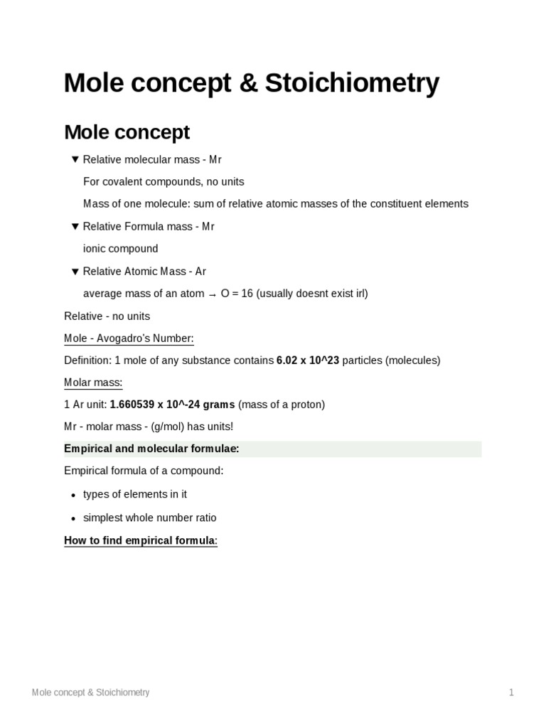 Mole_concept__and__Stoichiometry..^^ | PDF