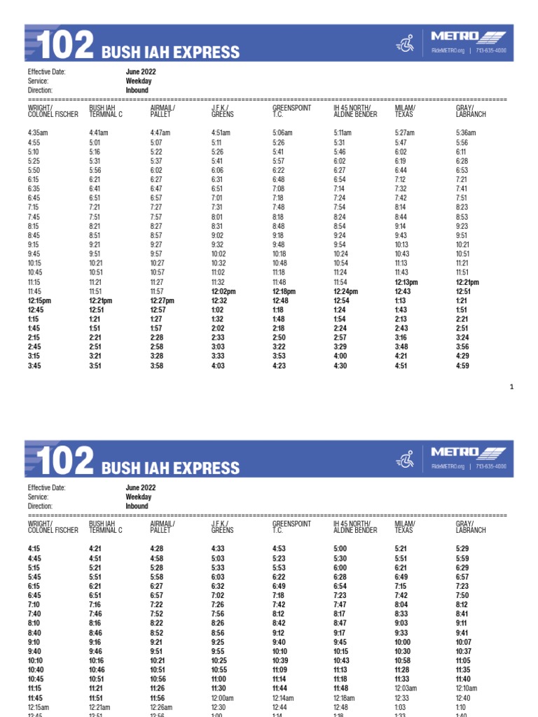 102 Bush IAH Express Bus Route Schedule | PDF
