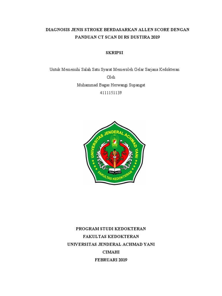 Diagnosis Jenis Stroke Berdasarkan Allen Score Dengan Panduan CT Scan ...