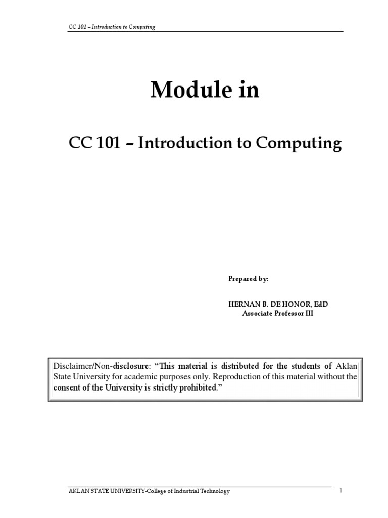 Module 1 CC 101 | PDF | Printer (Computing) | Random Access Memory