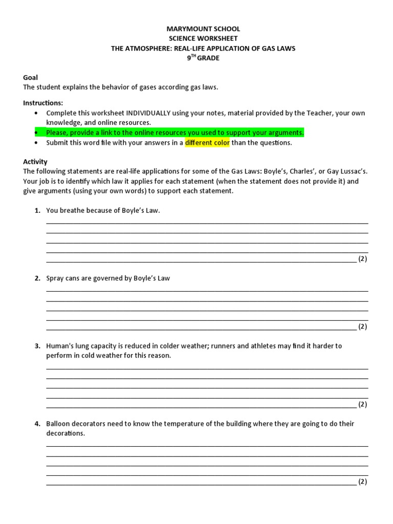 CW Gas Laws Applications | PDF | Gases | Underwater Diving
