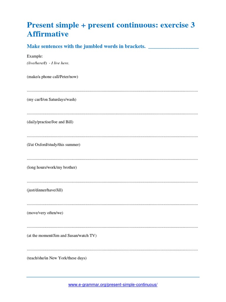 Present Tenses Exercises Jumbled Sentences | PDF