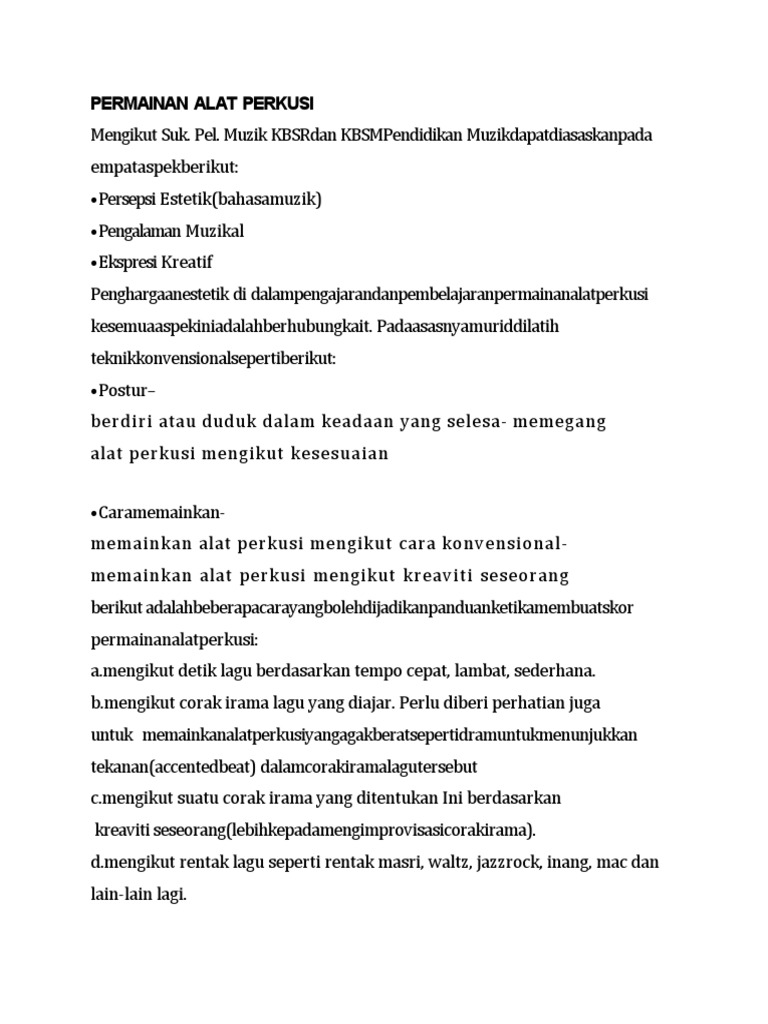Teknik Permainan Alat Perkusi | PDF | Seni