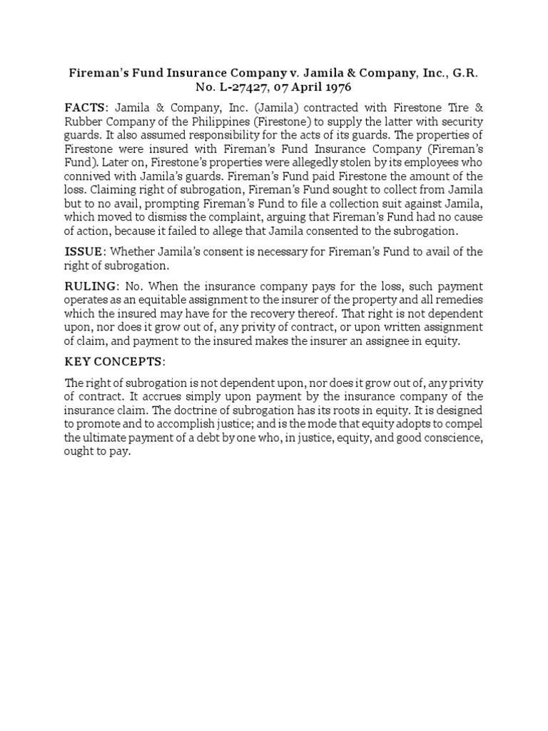 5.) Fireman's Fund Insurance v. Jamila & Company | PDF