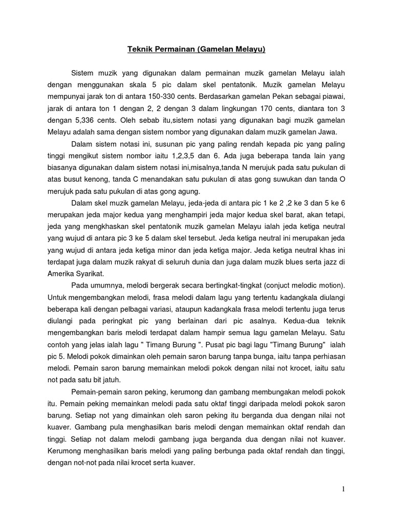 Elemen Muzik, Ciri-Ciri Muzik Dan Peranan Gamelan | PDF