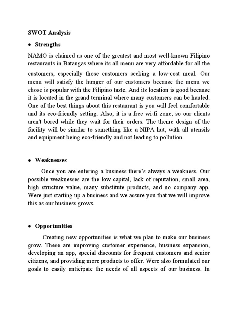 SWOT | PDF | Restaurants | Menu