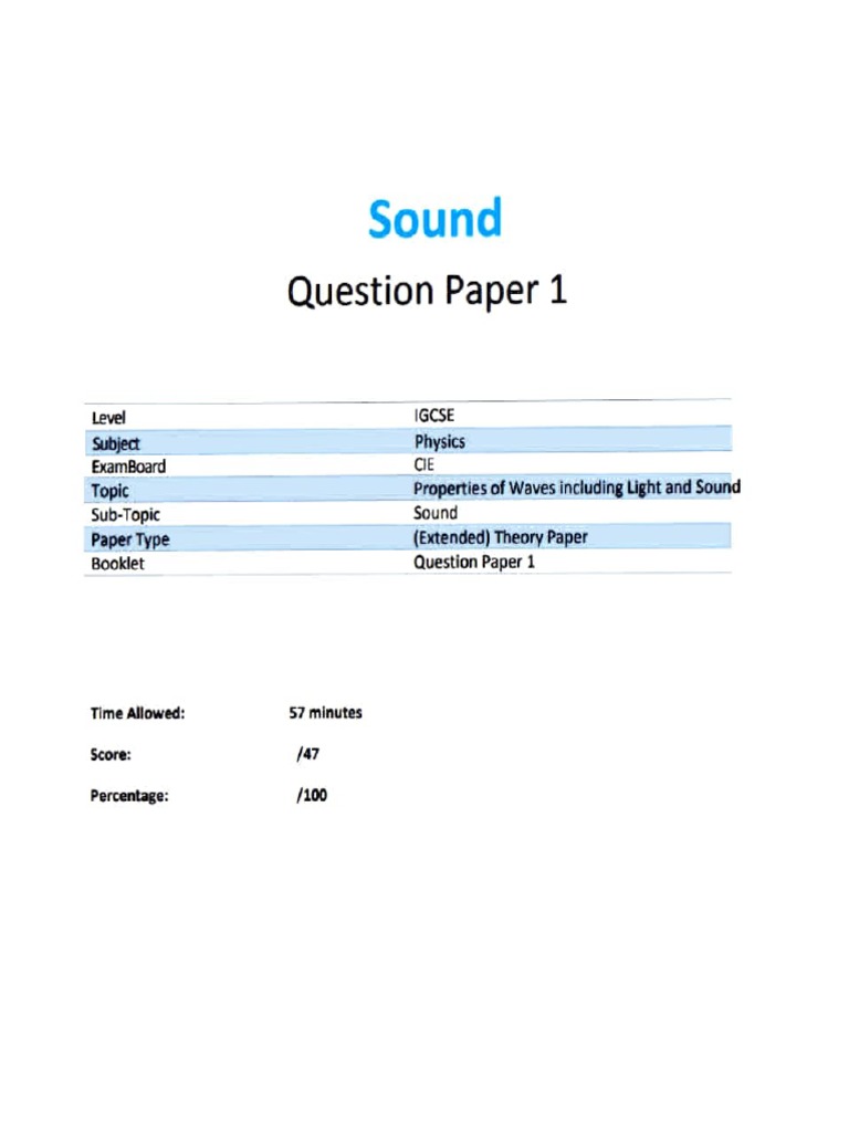 IGCSE Cie Sound P1. | PDF | Sound | Frequency
