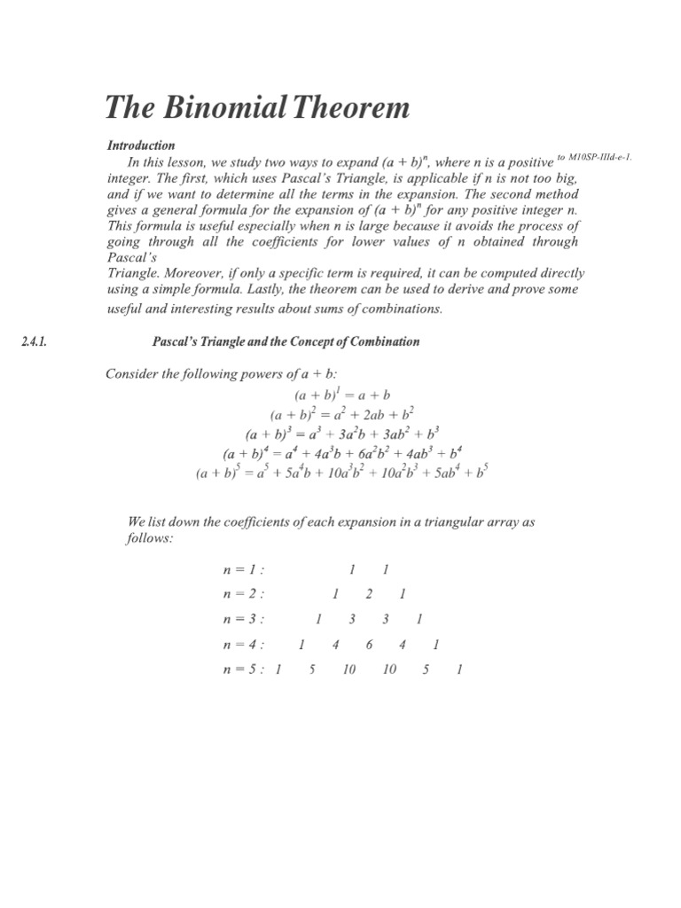 Binomial Theorem | PDF | Mathematics | Mathematical Concepts