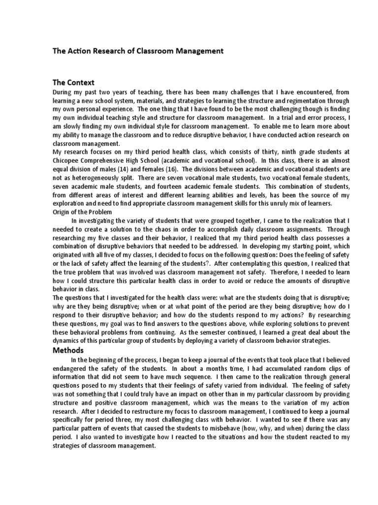 Action Research on Classroom Management | PDF | Classroom Management ...