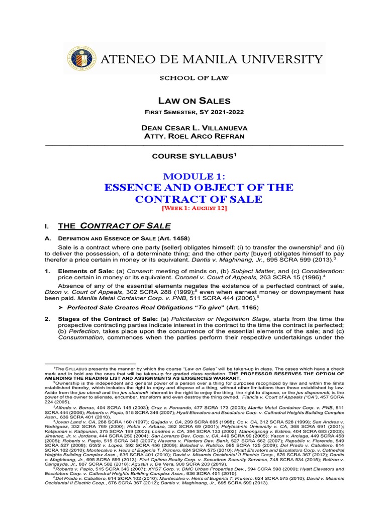 2021 SALES Syllabus-RAR Revised | PDF | Sales | Annulment