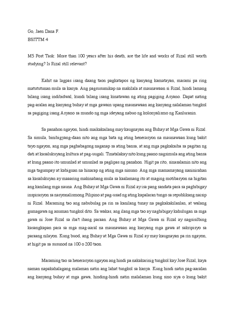 m5 Post Task Rizal | PDF