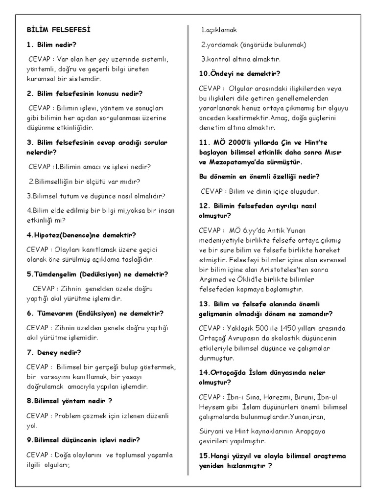 10.Sinif-Felsefe-Bilim-Felsefesi-Ders-Notlari- | PDF